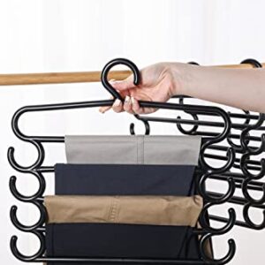 GERACEL SPACE SAVING SAVER HANGER TROUSER PANT HANGER JEANS SCARF LEGGINGS HOLDER 5 LAYER BAR MULTILAYERS ORGANIZATIONAL NONSLIP RACK HANGERS WARDROBE STORAGE CLOTHING ORGANIZER TIE HANGER (BLACK, 12)