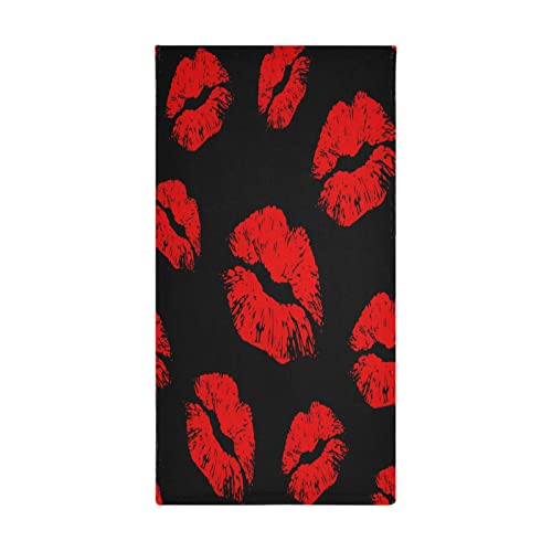 KEEPREAL Valentine's Day Red Lips Print Soft Hand Towels for Bath Valentine's Day Decorative Guest Towels Fingertip Towels for Bathroom Spa Gym (14.4 x 28.3 inch, 2-Piece)