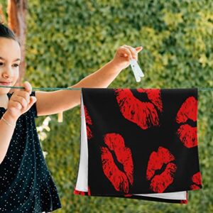 KEEPREAL Valentine's Day Red Lips Print Soft Hand Towels for Bath Valentine's Day Decorative Guest Towels Fingertip Towels for Bathroom Spa Gym (14.4 x 28.3 inch, 2-Piece)