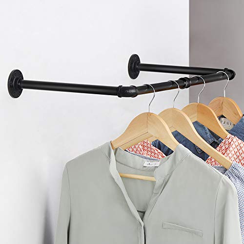 Industrial Iron Pipe Clothing Garment Rack 24.5 Inches Heavy Duty Multi-Purpose Clothing Hanging Rack Wall Mounted Clothes Rod for Closet, Laundry Room, Balcony, Black