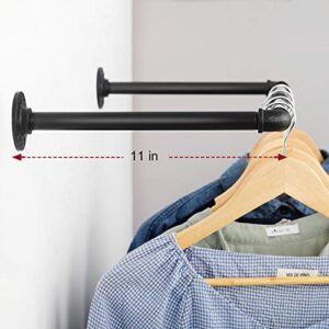 Industrial Iron Pipe Clothing Garment Rack 24.5 Inches Heavy Duty Multi-Purpose Clothing Hanging Rack Wall Mounted Clothes Rod for Closet, Laundry Room, Balcony, Black