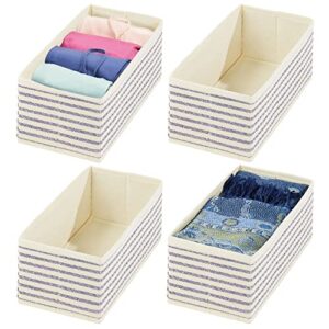 mdesign soft fabric dresser drawer and closet storage organizer bin for bedroom - holds lingerie, bras, socks, leggings, clothes, purses, scarves, lido collection - 4 pack - natural/blue stripe