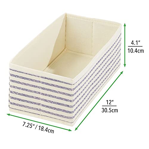 mDesign Soft Fabric Dresser Drawer and Closet Storage Organizer Bin for Bedroom - Holds Lingerie, Bras, Socks, Leggings, Clothes, Purses, Scarves, Lido Collection - 4 Pack - Natural/Blue Stripe