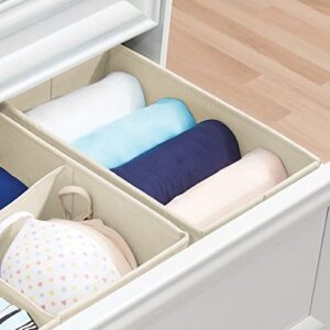 mDesign Soft Fabric Dresser Drawer and Closet Storage Organizer Bin for Bedroom - Holds Lingerie, Bras, Socks, Leggings, Clothes, Purses, Scarves, Lido Collection - 4 Pack - Natural/Blue Stripe