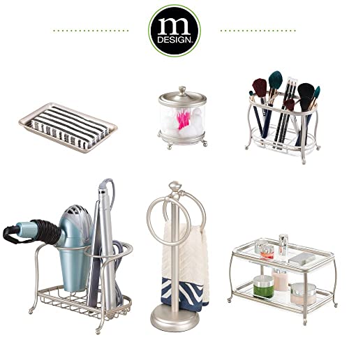 mDesign Steel Bathroom Countertop Hair Tool Storage Organizer Accessory Basket Tray, Vanity Table Holder for Hair Dryer, Flat and Curling Irons, Styling Products, Hyde Collection, Matte Satin