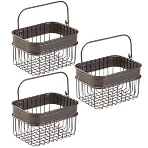 mDesign Small Metal Storage Basket Bin with Handle for Organizing Hand Soap, Body Wash, Shampoo, Lotion, Conditioner, Hand Towels, Hair Styling Accessories - Cameo Collection - 3 Pack - Bronze