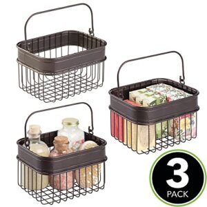 mDesign Small Metal Storage Basket Bin with Handle for Organizing Hand Soap, Body Wash, Shampoo, Lotion, Conditioner, Hand Towels, Hair Styling Accessories - Cameo Collection - 3 Pack - Bronze