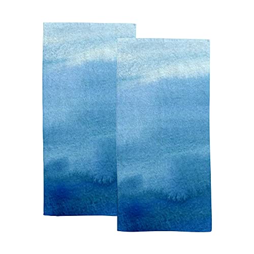 Vantaso Bath Hand Towels Set of 2 Ombre Blue Art Soft & Absorbent Washcloths Towel for Bathroom Kitchen Hotel Gym Spa