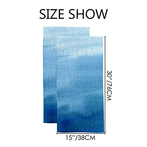 Vantaso Bath Hand Towels Set of 2 Ombre Blue Art Soft & Absorbent Washcloths Towel for Bathroom Kitchen Hotel Gym Spa