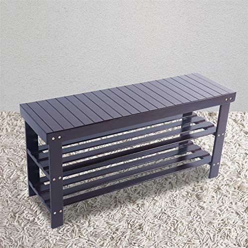 Kcelarec Sturdy Shoe Rack Bench, 3-Tier Bamboo Shoe Organizer Storage Shelf, Holds Up to 550 Lbs, Ideal for Entryway Bathroom Living Corridor (Coffee)