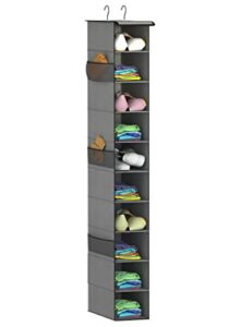 libeder hanging shoe organizer,10-shelf hanging closet organizers and storage shoes organizer shelves hanging shoe rack holder with 6 mesh side pockets gray