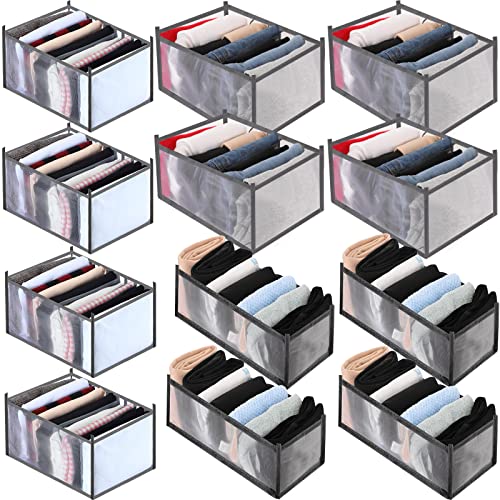 Boao PCS Wardrobe Clothes Organizer Foldable Drawer Organizers Gray Clothing Organizer Clothing Compartment Storage Box, 6/7/9/11 Grids (Upgraded:4Jeans+4Leggings+4Shirts)