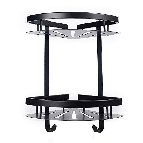 Shower Corner Shelf, Durable Aluminum 2 Tiers Shower Shelf Adhesive Tape Mounting, No Drilling,Wall Mounted Aluminum Shower Caddy for Bathroom,Kitchen,Toilet (1 PACK Black)