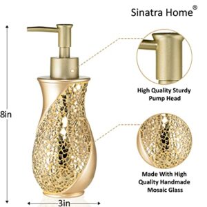 Zahari Home 4pc Sinatra Stylish Bathroom Accessories Set Champagne Gold Soap Dispenser Pump, Tumbler, Tooth Brush Holder and Soap Dish Modern Decor Bling Mosaic Glass Gold Bathroom Accessories