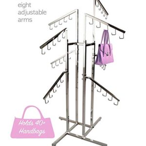 Purse Rack Only Garment Racks Deluxe Handbag Rack – Heavy Duty Commercial Grade Chrome Handbag Rack, 8 Adjustable Height Slant Arms, Perfect for Handbags, Purses, Backpacks and More!