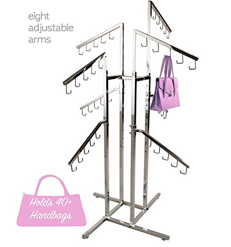 Purse Rack Only Garment Racks Deluxe Handbag Rack – Heavy Duty Commercial Grade Chrome Handbag Rack, 8 Adjustable Height Slant Arms, Perfect for Handbags, Purses, Backpacks and More!