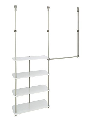 ClosetMaid 55300 Closet Maximizer with (4) Shelves & Double Hang Rod, Tool Free Add On Unit, White Finish & 31220 Double Hang Closet Rod, Nickel