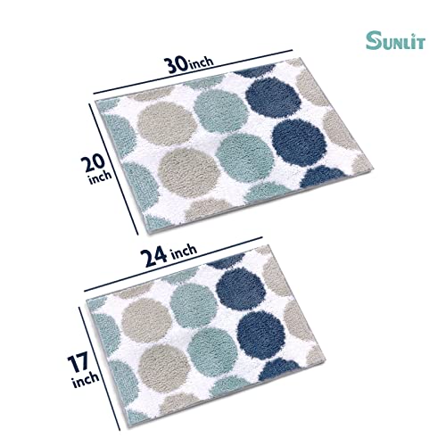 Sunlit 2 Pieces Bathroom Rugs Set, Non-Slip Absorbent Soft Shaggy Farmhouse Bath Mat, Floor Mat Dry Fast Machine Washable. Blue Teal Beige Polka Dot (20"x30"&17"x24")