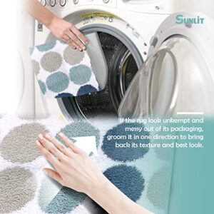 Sunlit 2 Pieces Bathroom Rugs Set, Non-Slip Absorbent Soft Shaggy Farmhouse Bath Mat, Floor Mat Dry Fast Machine Washable. Blue Teal Beige Polka Dot (20"x30"&17"x24")