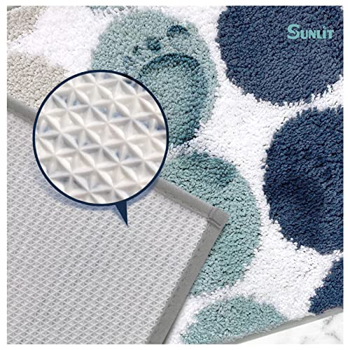 Sunlit 2 Pieces Bathroom Rugs Set, Non-Slip Absorbent Soft Shaggy Farmhouse Bath Mat, Floor Mat Dry Fast Machine Washable. Blue Teal Beige Polka Dot (20"x30"&17"x24")