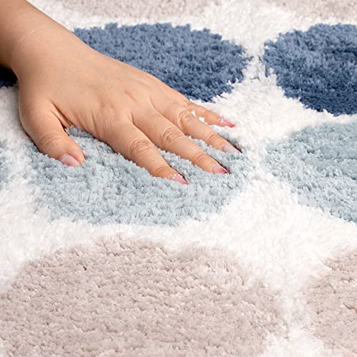 Sunlit 2 Pieces Bathroom Rugs Set, Non-Slip Absorbent Soft Shaggy Farmhouse Bath Mat, Floor Mat Dry Fast Machine Washable. Blue Teal Beige Polka Dot (20"x30"&17"x24")