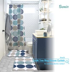 Sunlit 2 Pieces Bathroom Rugs Set, Non-Slip Absorbent Soft Shaggy Farmhouse Bath Mat, Floor Mat Dry Fast Machine Washable. Blue Teal Beige Polka Dot (20"x30"&17"x24")