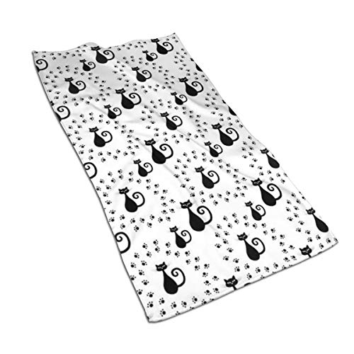 antoipyns Black Cat Paw Prints Highly Absorbent Large Decorative Hand Towels Multipurpose for Bathroom, Hotel, Gym and Spa (16 X 30 Inches)