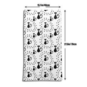 antoipyns Black Cat Paw Prints Highly Absorbent Large Decorative Hand Towels Multipurpose for Bathroom, Hotel, Gym and Spa (16 X 30 Inches)