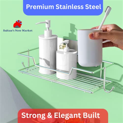 Elegant Shower Caddy with Powerful Adhesive and Hooks, No Drilling Shower Shelves, Wall Mounted Shower Organizer, Premium Stainless Steel Shower Rack, Perfect Shower Caddy Shelf for Your Daily Use