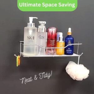 Elegant Shower Caddy with Powerful Adhesive and Hooks, No Drilling Shower Shelves, Wall Mounted Shower Organizer, Premium Stainless Steel Shower Rack, Perfect Shower Caddy Shelf for Your Daily Use