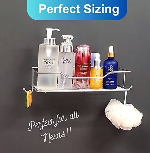 Elegant Shower Caddy with Powerful Adhesive and Hooks, No Drilling Shower Shelves, Wall Mounted Shower Organizer, Premium Stainless Steel Shower Rack, Perfect Shower Caddy Shelf for Your Daily Use