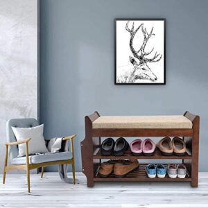 Bamboo Shoe Bench Rack with Removable Cushion, 2 Tier Entryway Shoe Storage Organizer Shelf with Hidden Drawer and Umbrella Stand for Living Room, Bedroom and Bathroom