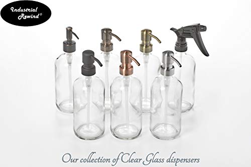 Clear Soap Dispensers with Gun Metal Soap Pumps, 8oz and 16oz Clear Bottles. Comes with Non Slip Coaster/Countertop Protector