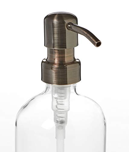 Clear Soap Dispensers with Gun Metal Soap Pumps, 8oz and 16oz Clear Bottles. Comes with Non Slip Coaster/Countertop Protector