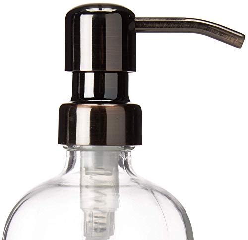 Clear Soap Dispensers with Gun Metal Soap Pumps, 8oz and 16oz Clear Bottles. Comes with Non Slip Coaster/Countertop Protector