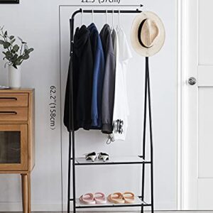 YOUDENOVA Small Clothes Rack, Freestanding Clothing Garment Rack with Shelves for Living Room, Black Coat Rack