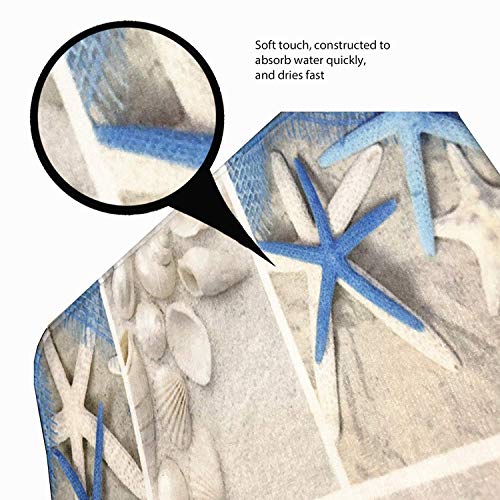 Amagical Blue Starfish Seashell Conch 3 Piece Shower Curtain Bathroom Mat Set Wishing Bottle Love Stone Design Bath Mat + Contour Mat + Shower Curtain + 12 Hooks