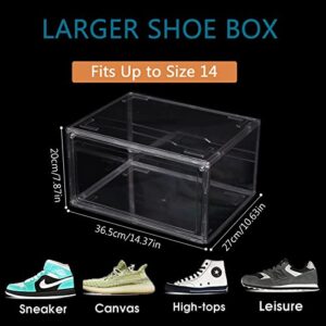 12 Pack Shoe Boxes, Clear Acrylic Stackable Plastic Sneaker Box Container, Magnetic Side Open Shoe Organizer Case For Man and Women (Transparency-12Pack-Side)