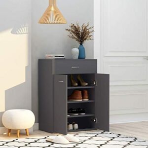 Tidyard Shoe Cabinet with Storage Drawer and 4 Shelves Chipboard 2 Doors Shoe Rack Organizer Gray for Bedroom, Entryway, Hallway Home Furniture 23.6 x 13.7 x 33 Inches (L x W x H)