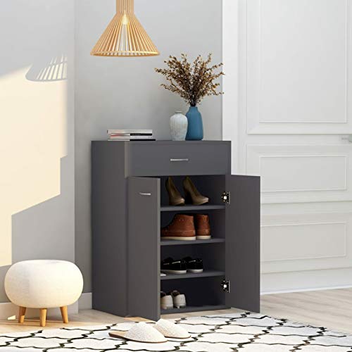 Tidyard Shoe Cabinet with Storage Drawer and 4 Shelves Chipboard 2 Doors Shoe Rack Organizer Gray for Bedroom, Entryway, Hallway Home Furniture 23.6 x 13.7 x 33 Inches (L x W x H)