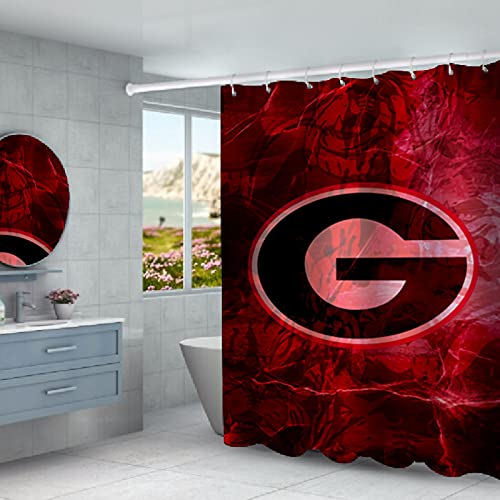 University Team Shower Curtain Set, Rugby Baseball Football Shower Curtain Basketball Toilet Lid Bath Pad, Non Slip Blanket and 14 Hook Waterproof Shower Curtain Set