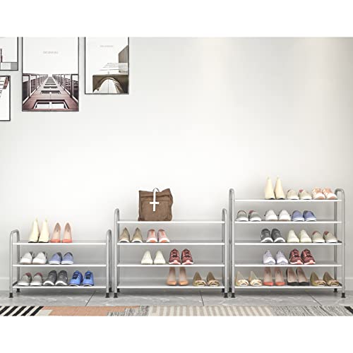 FKUO 5-Tier Shoe Rack Large Capacity Metal Oxford Fabric Shoe Storage Unit Tall Shoe Organizer Shelf for 20 Pairs, for Entryway, Hallway, Closet, Dorm Room (Silver Gray, 5 Tier)