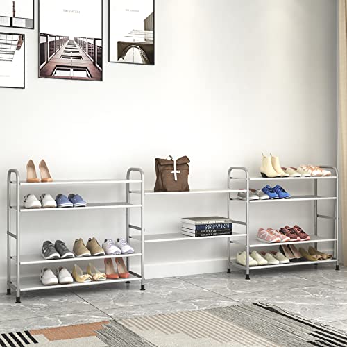 FKUO 5-Tier Shoe Rack Large Capacity Metal Oxford Fabric Shoe Storage Unit Tall Shoe Organizer Shelf for 20 Pairs, for Entryway, Hallway, Closet, Dorm Room (Silver Gray, 5 Tier)