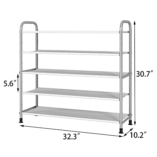 FKUO 5-Tier Shoe Rack Large Capacity Metal Oxford Fabric Shoe Storage Unit Tall Shoe Organizer Shelf for 20 Pairs, for Entryway, Hallway, Closet, Dorm Room (Silver Gray, 5 Tier)