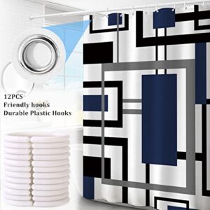 Izayoi 4 Pcs Geometric Shower Curtain Sets Non-Slip Rugs Bath Mat, Toilet Cover, U-Shaped Mat, Abstract Modern Shower Curtain with 12 Hooks, Blue Bathroom Set