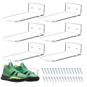 merkaunis floating shoe display shelves wall mount set of 6,clear acrylic floating sneaker shelves,wall shoe shelves,floating shoe display,shoe display shelf,for bedroom, hallways,sneaker collections