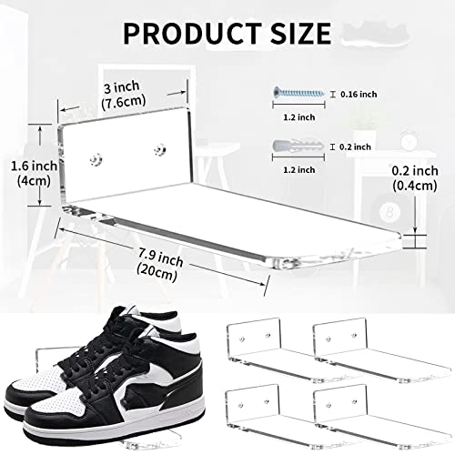 Merkaunis Floating Shoe Display Shelves Wall Mount Set of 6,Clear Acrylic Floating Sneaker Shelves,Wall Shoe Shelves,Floating Shoe Display,Shoe Display Shelf,for Bedroom, Hallways,Sneaker Collections