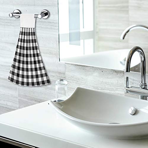 Vnurnrn Black and White Buffalo Check Plaid Hanging Tie Towels Absorbent Hand Towel with Hook & Loop for Kitchen Bathroom 2 Pieces