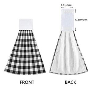 Vnurnrn Black and White Buffalo Check Plaid Hanging Tie Towels Absorbent Hand Towel with Hook & Loop for Kitchen Bathroom 2 Pieces