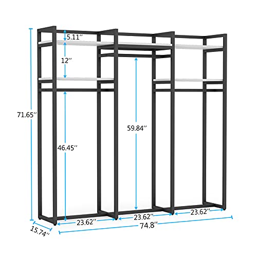 Tribesigns Freestanding Closet Organizer, 75 inch Clothing Rack with Shelves, Heavy Duty Garment Rack Wardrobe Closet with Hanging Rods